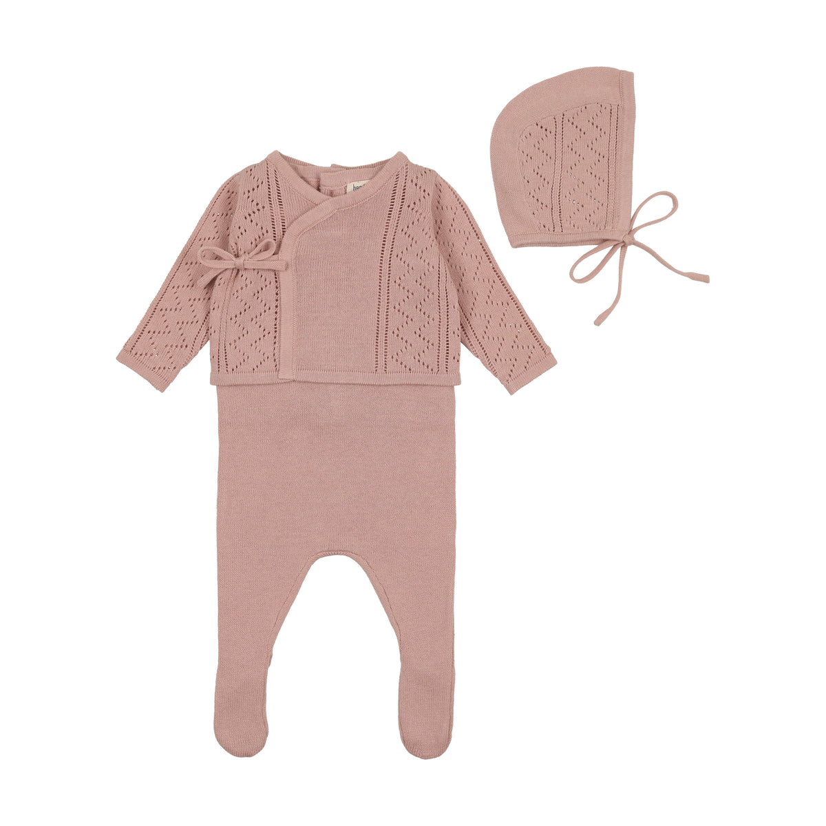 Pointelle wrap romper and bonnet - tea rose – Peekaboo Baby Boutique